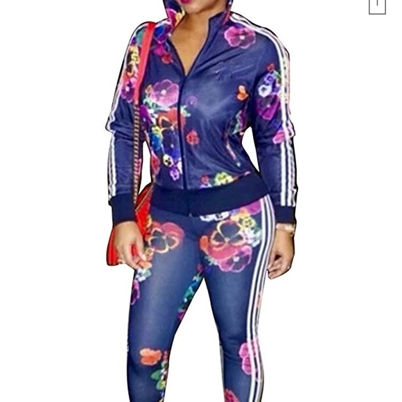 Jackets & Coats | Womens Floral 2 Piece Navy Tracksuit Size Small ...
